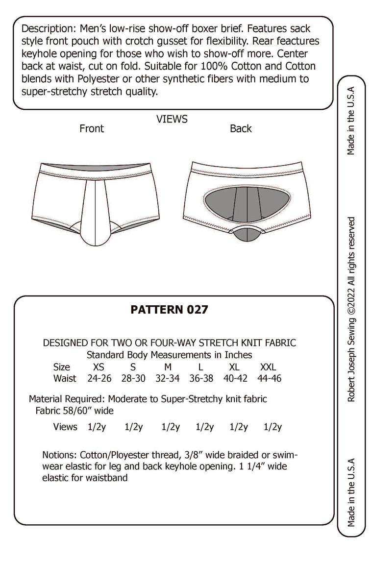 Men’s Backless Low-Rise Sack Pouch Boxer Brief 027 PDF Sewing Pattern ...